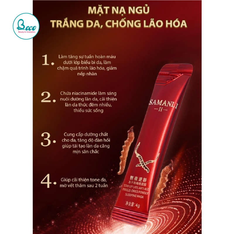 Mặt Nạ Ngủ Đông Trùng Hạ Thảo SAMANLI Hộp 20 Gói Chuỗi cửa hàng mỹ phẩm ...